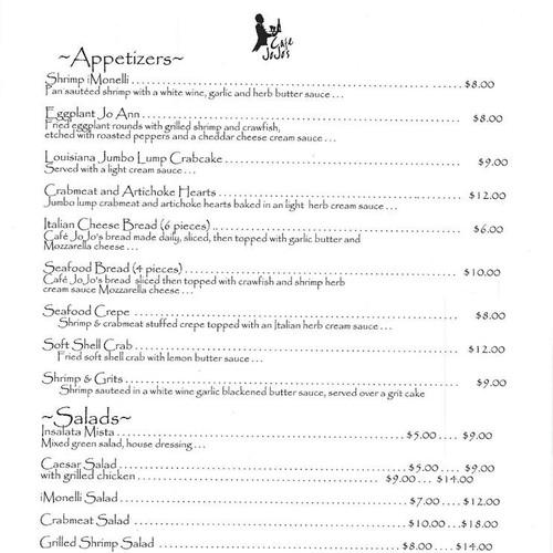 Cafe JoJo's menu in Morgan City, Louisiana, USA