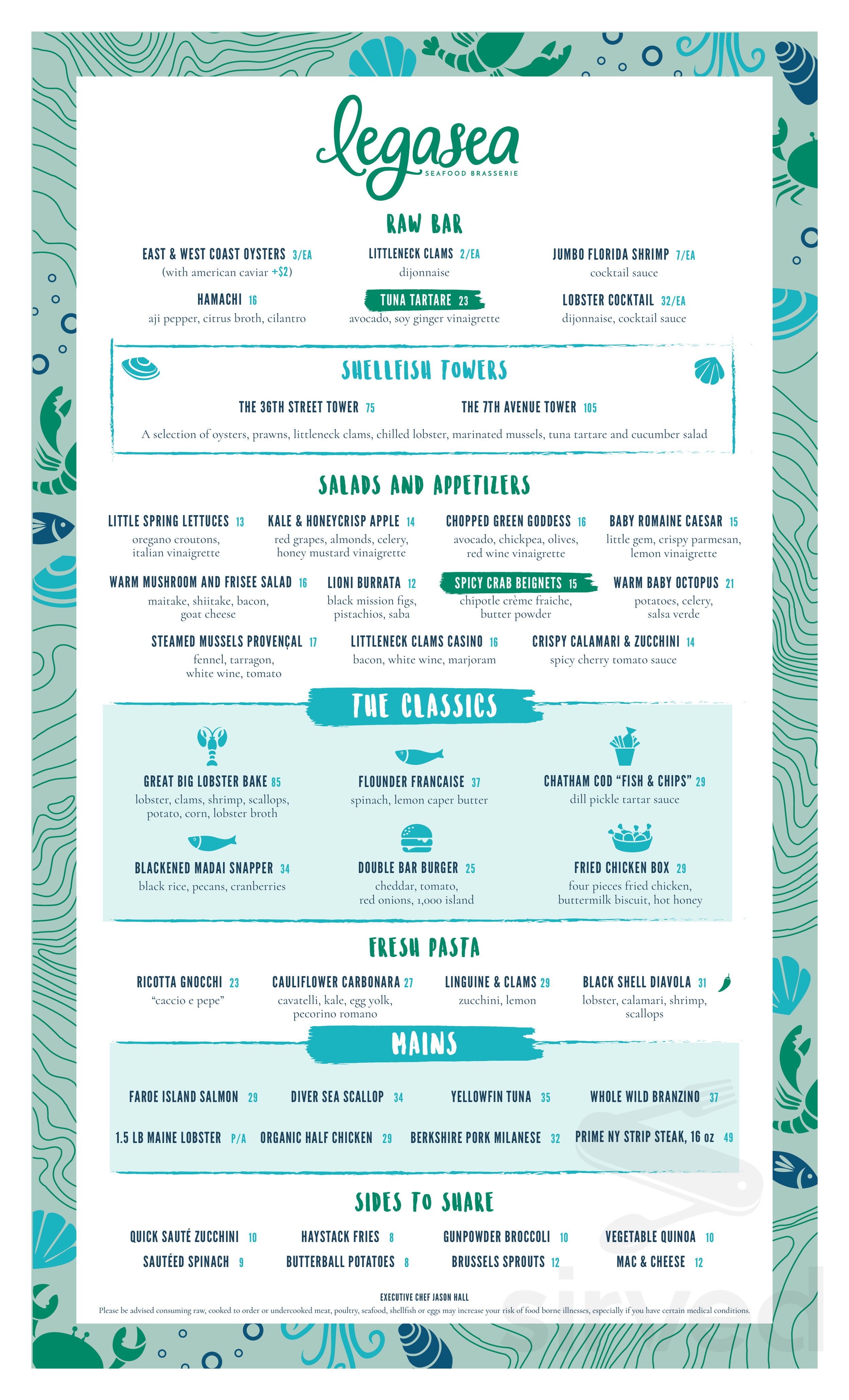 Legasea Bar & Grill menu in New York, New York, USA