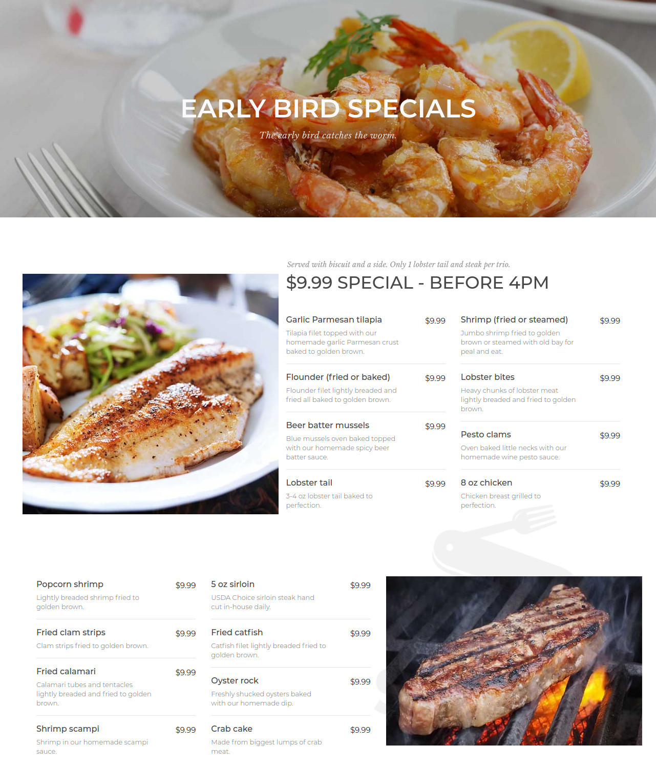 Lobster House Seafood Restaurant menu in Myrtle Beach, South Carolina, USA