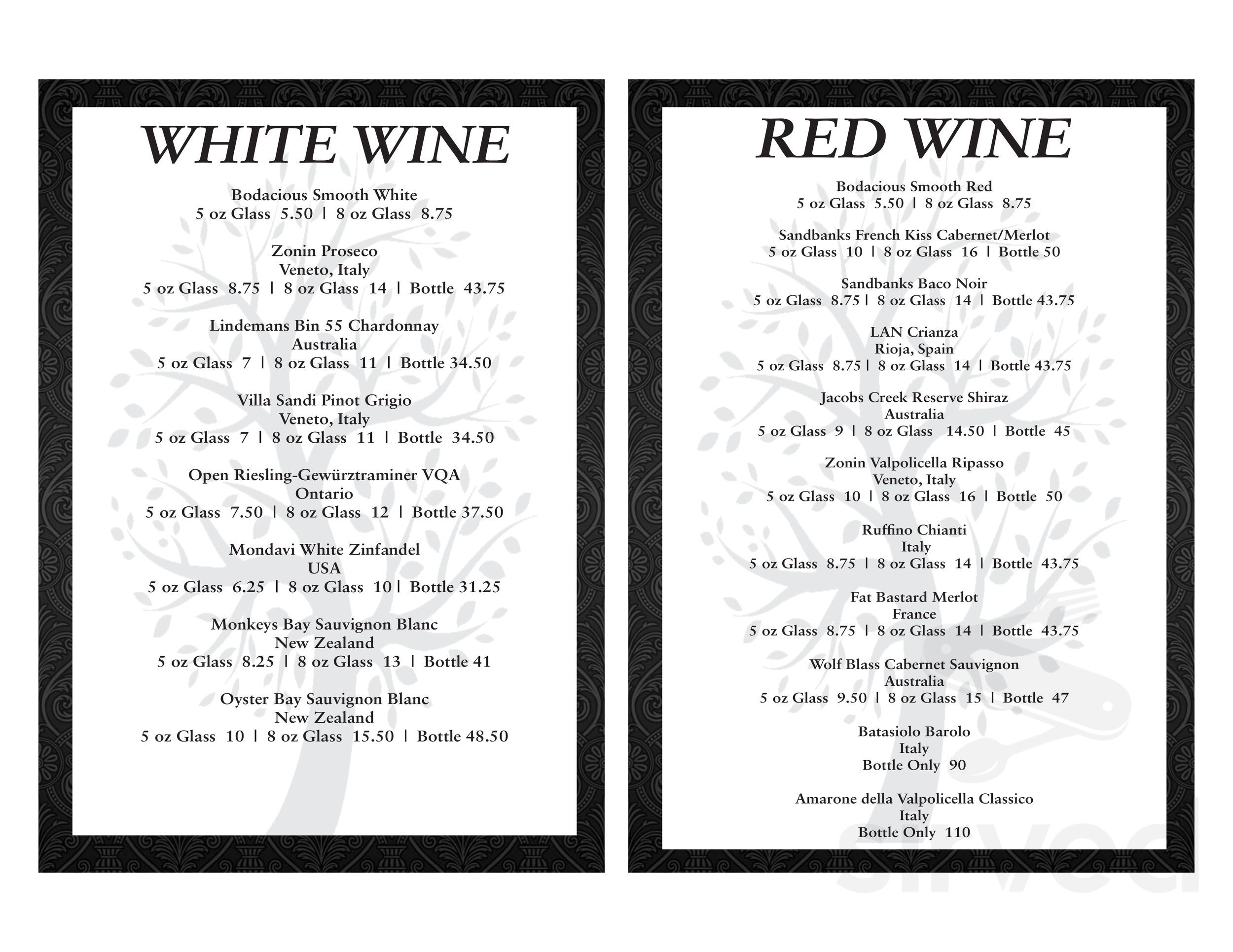 The Courtyard Bistro menu in Pembroke, Ontario, Canada