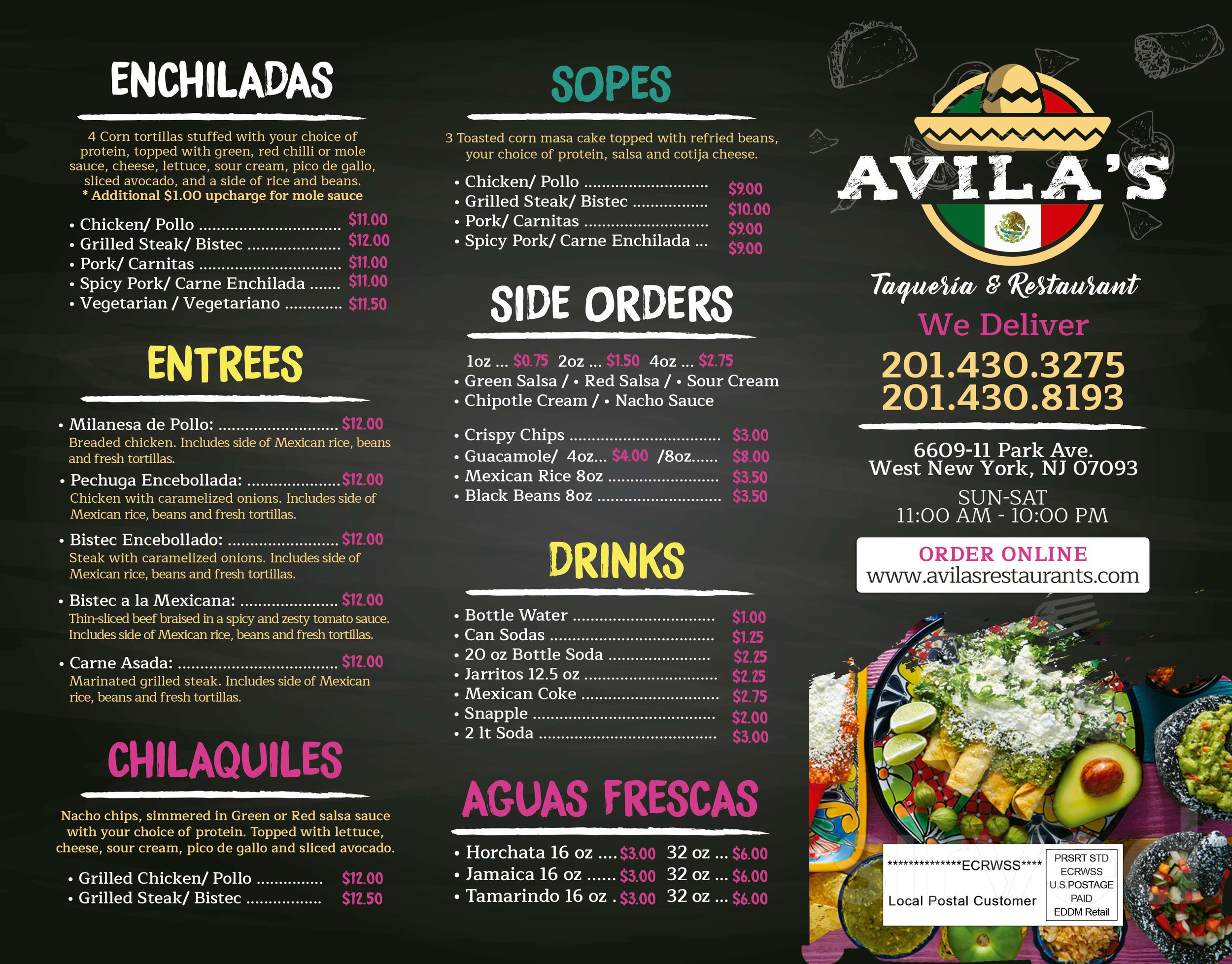 Avila's Taqueria & Restaurant menu in West New York, New Jersey, USA
