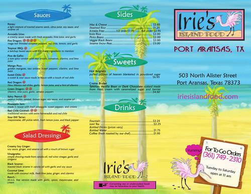 Irie's Island Food menu in Port Aransas, Texas, USA