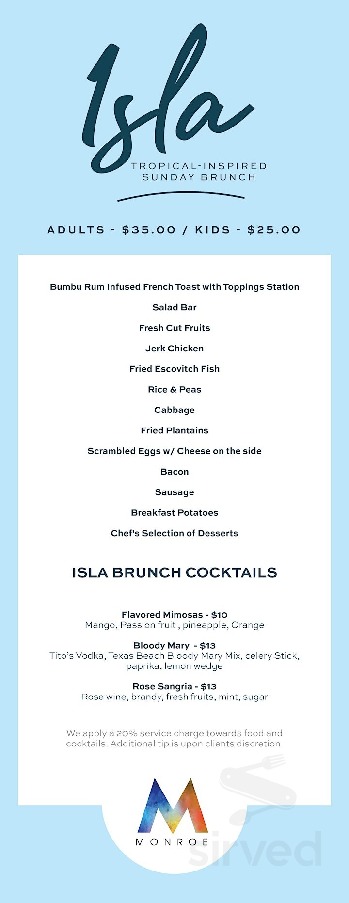 Monroe Rooftop menu in Hampton, Virginia, USA