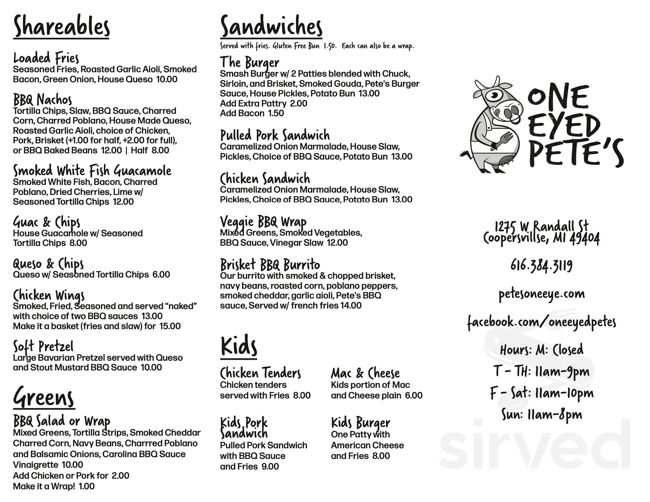 One Eyed Pete's menus in Coopersville, Michigan, United States