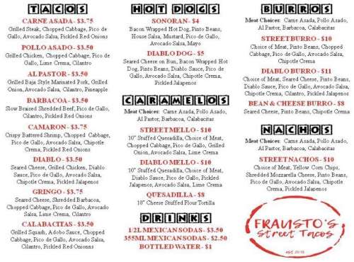 Frausto's Street Tacos (Food Truck) menu in Green Valley, Arizona, USA