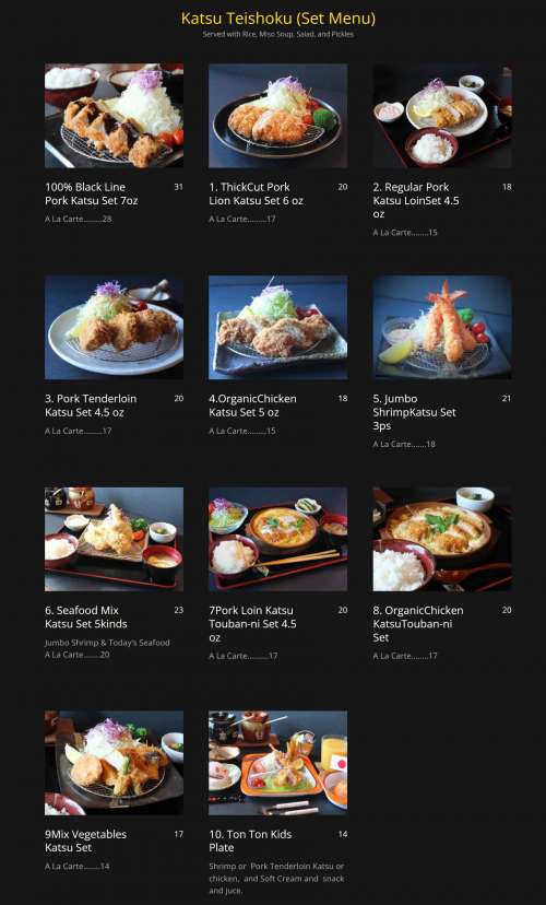 TON TON Katsuya menu in Las Vegas, Nevada, USA