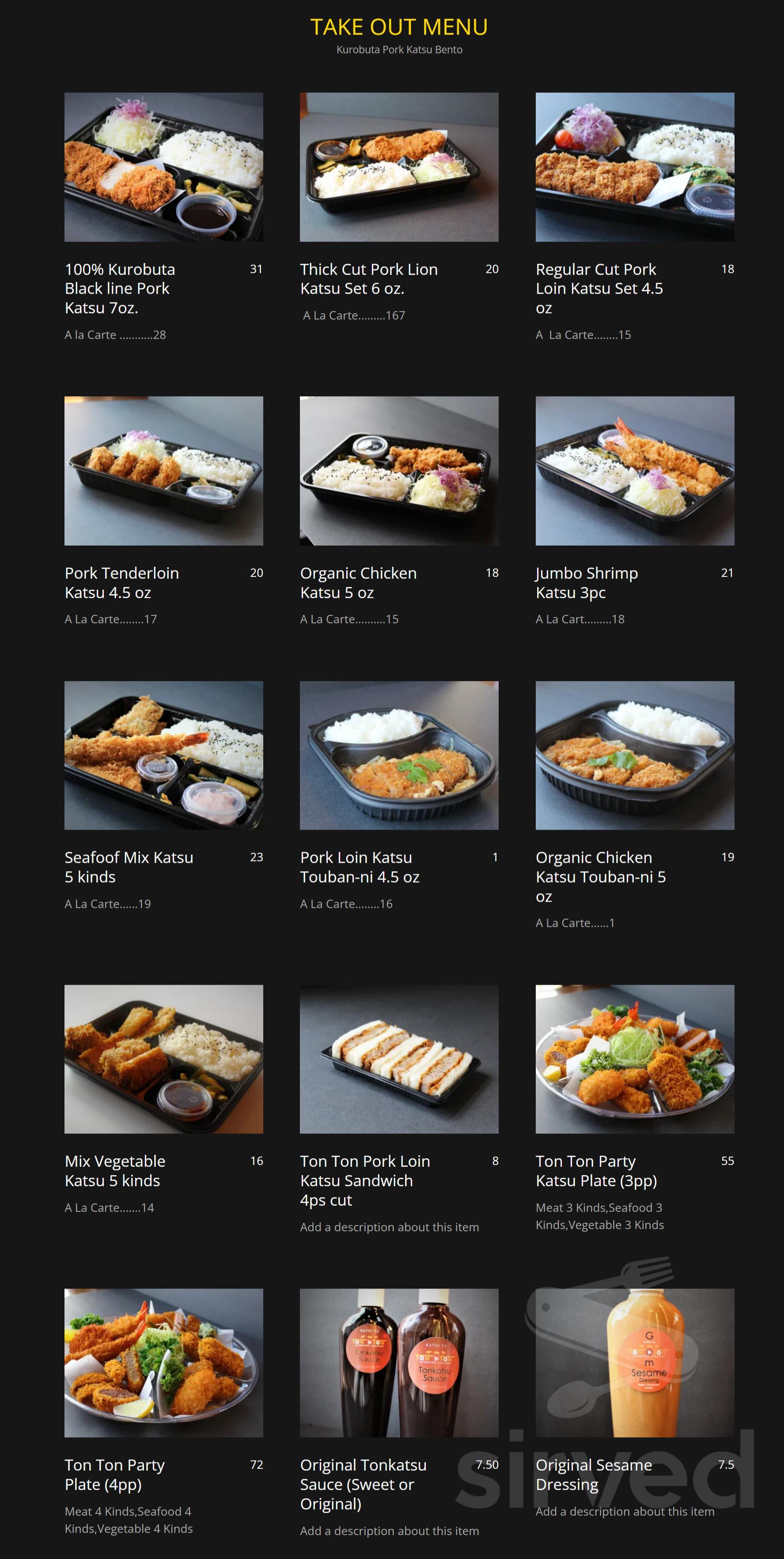 TON TON Katsuya menu in Las Vegas, Nevada, USA