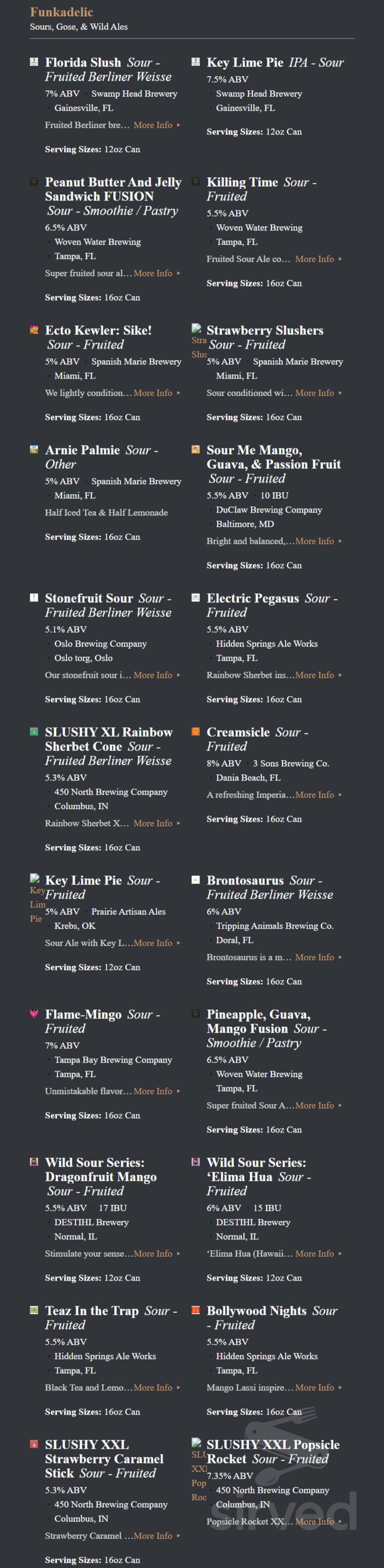 Brü Tap House menu in Tavares, Florida, USA