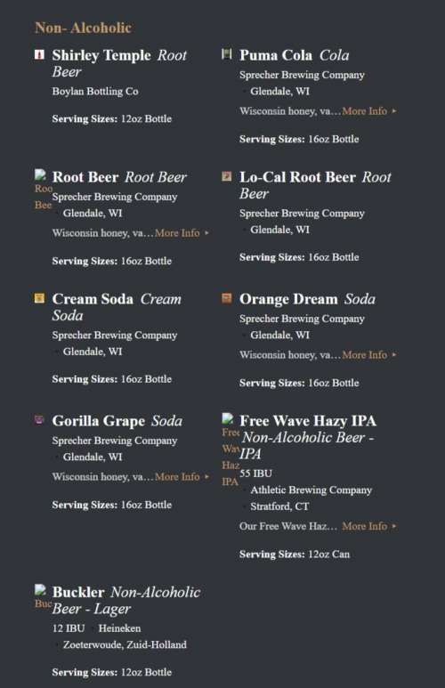 Brü Tap House menu in Tavares, Florida, USA