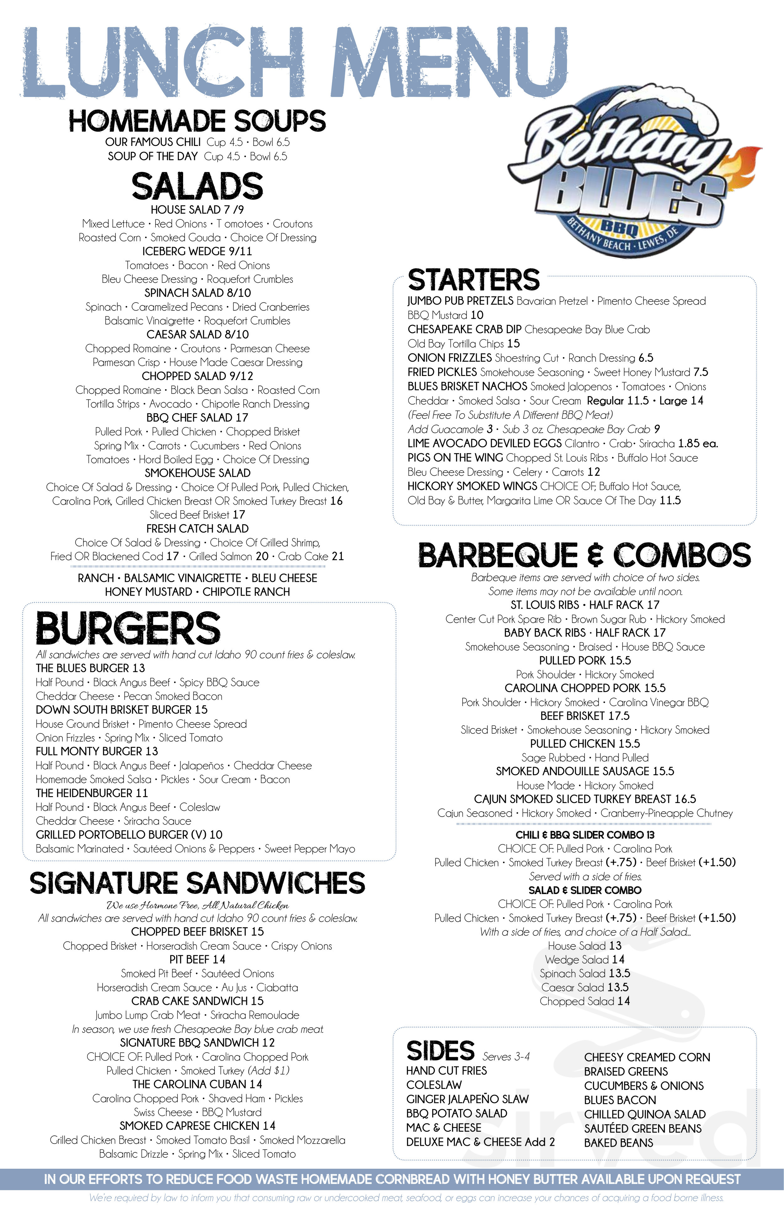 Bethany Blues menu in Lewes, Delaware, USA