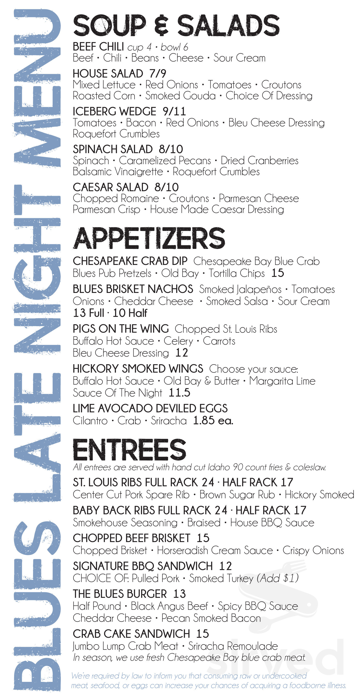 Bethany Blues menu in Lewes, Delaware, USA