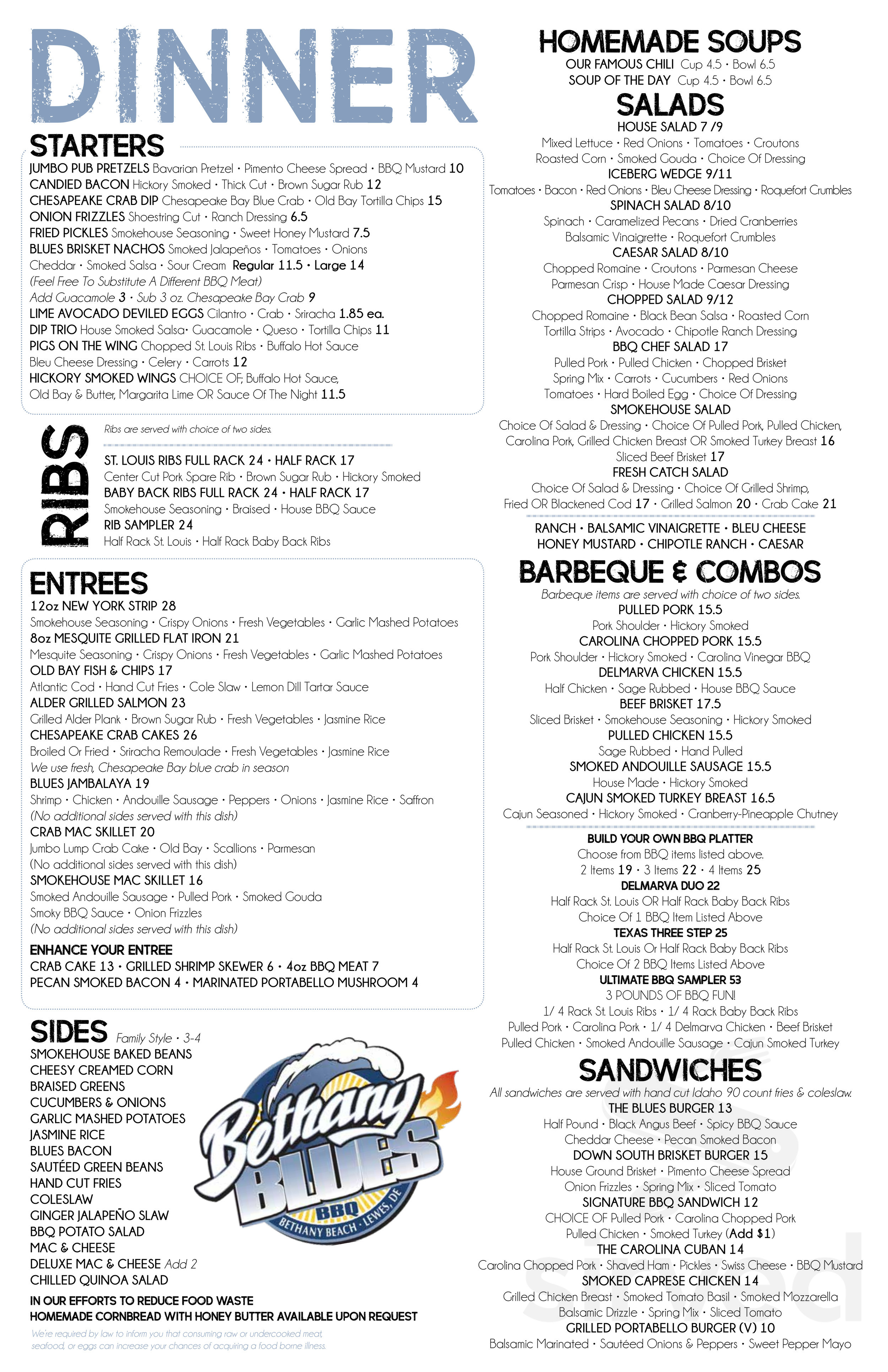 Bethany Blues menu in Lewes, Delaware, USA