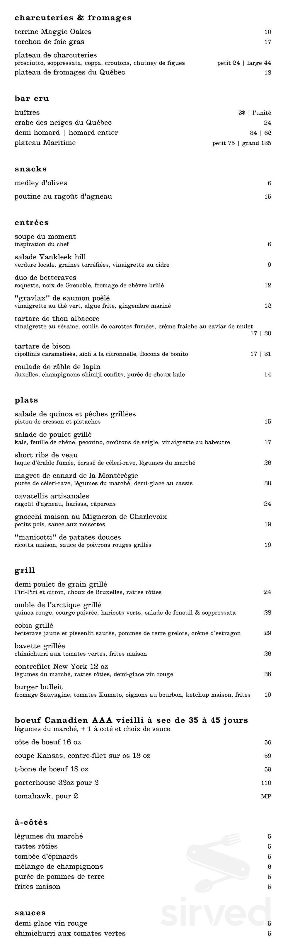Menu - Montréal QC's Maggie Oakes | Sirved