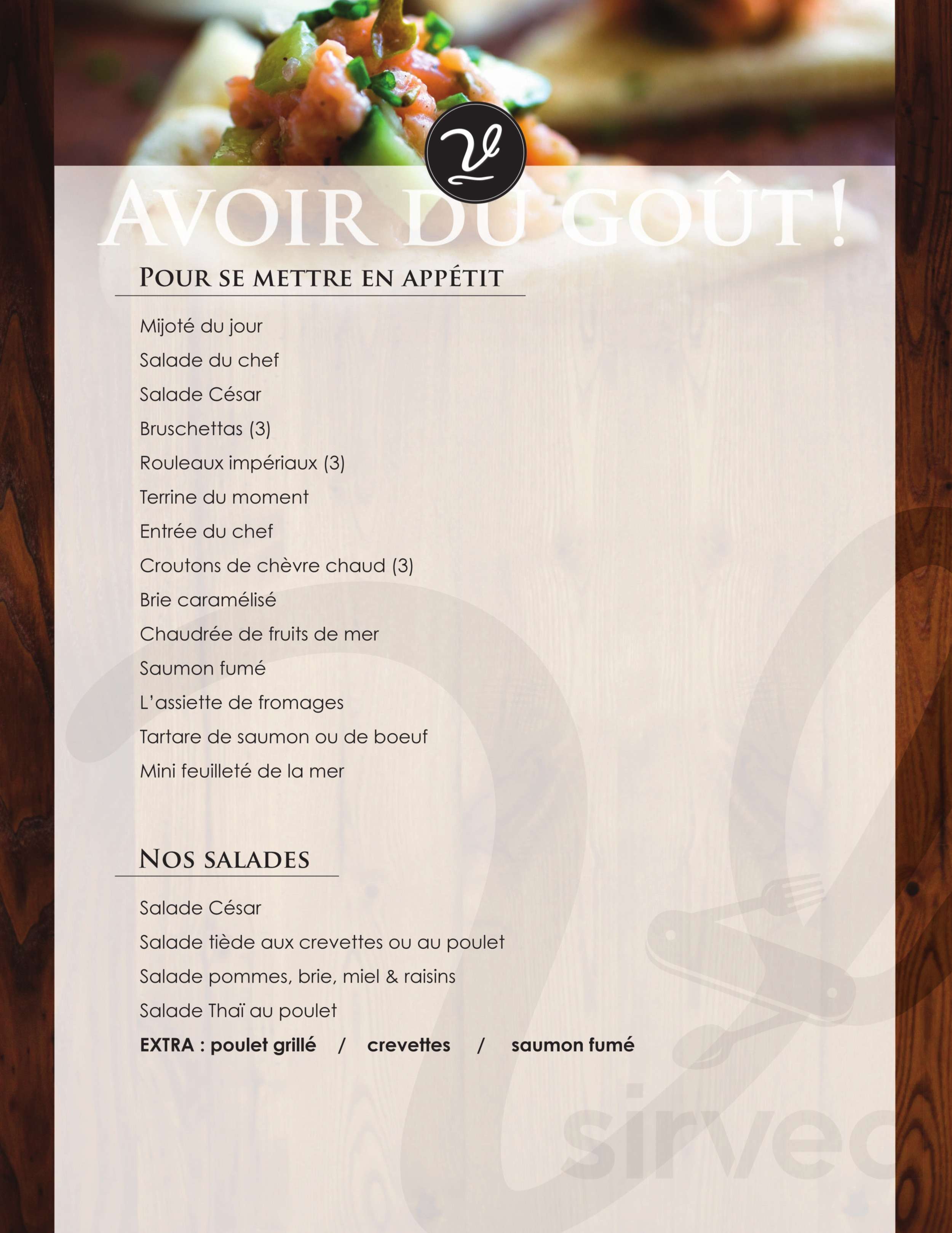 Restaurant La Vieille Tablée menus in Saint-Georges, Quebec, Canada