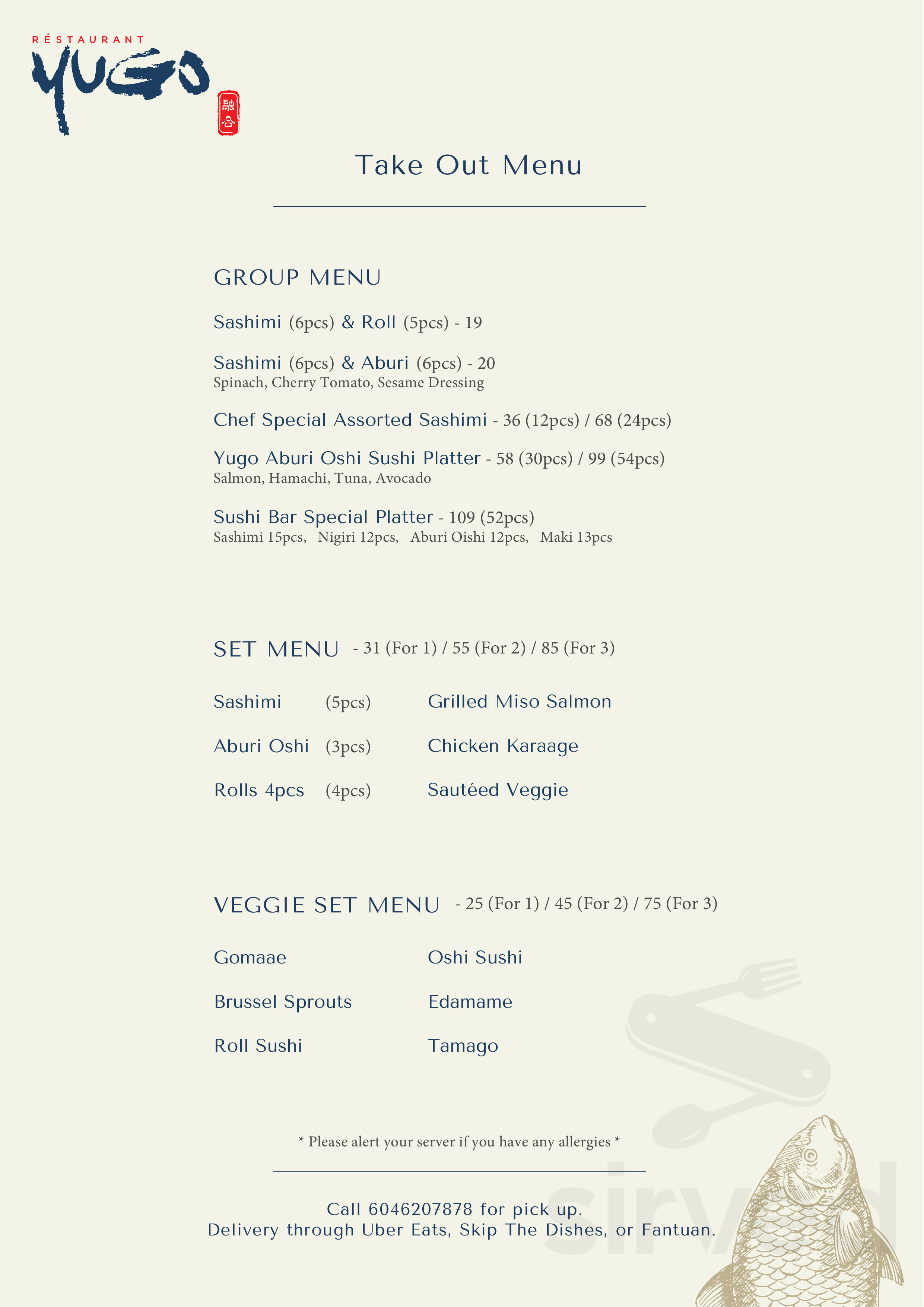 Kitchen By Yugo menu in Vancouver, British Columbia, Canada