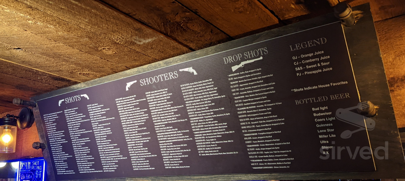 The Dry Bean Saloon menu in College Station, Texas, USA