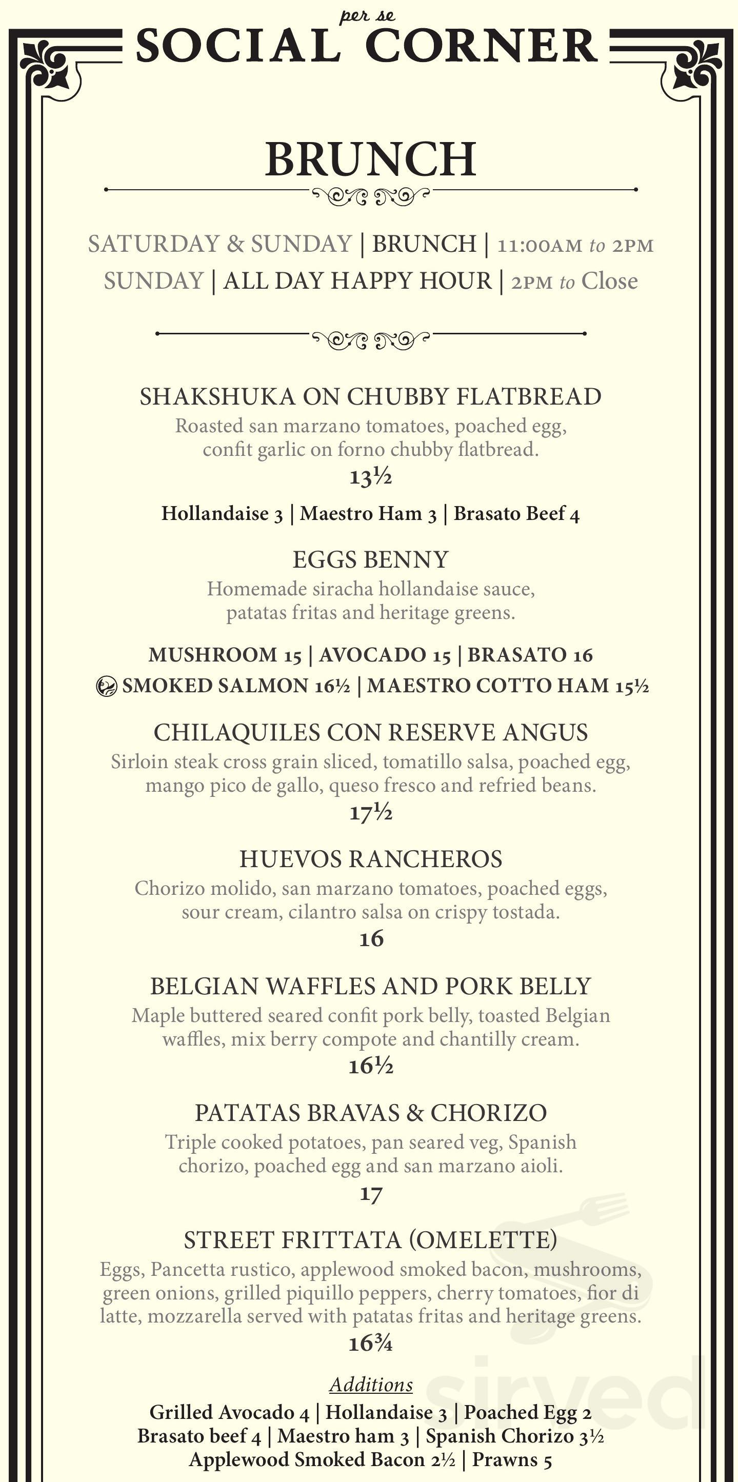 per se Social Corner menu in Vancouver, British Columbia, Canada
