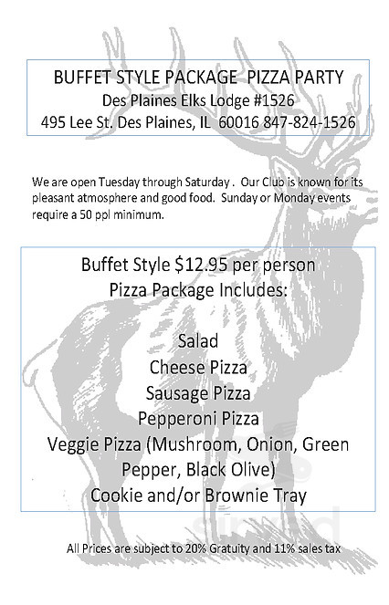 Des Plaines Elks Lodge menu in Des Plaines, Illinois, USA