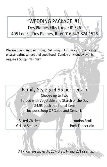 Des Plaines Elks Lodge menu in Des Plaines, Illinois, USA