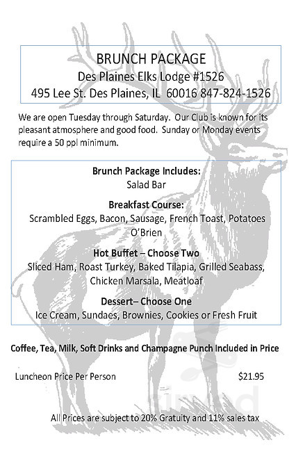 Des Plaines Elks Lodge menu in Des Plaines, Illinois, USA