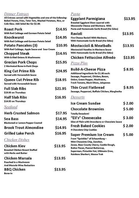 Des Plaines Elks Lodge menu in Des Plaines, Illinois, USA