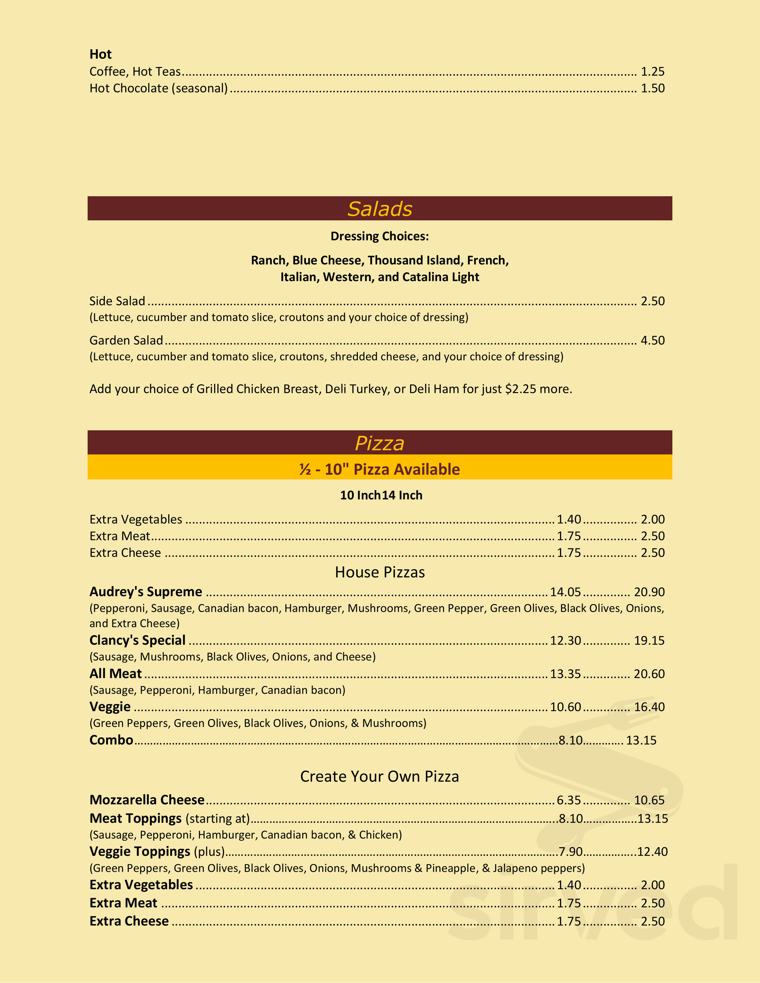 Clancy's Bar & Pizza Parlor menus in Jordan, Minnesota, United States