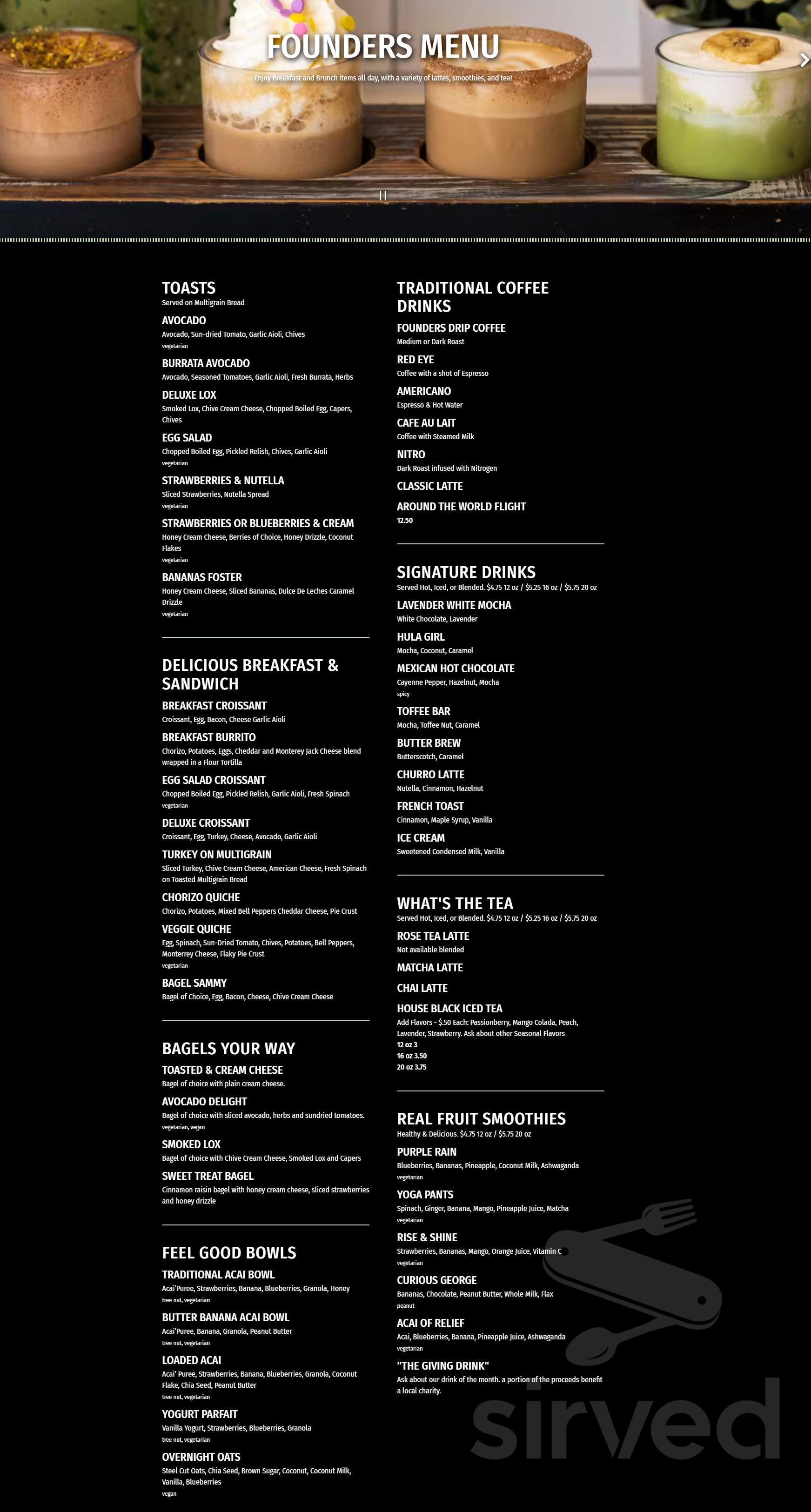 Founders Coffee menu in Las Vegas, Nevada, USA