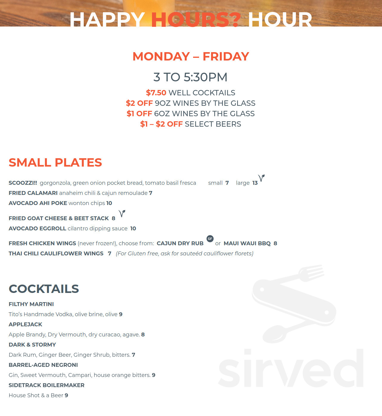 SideTrack Bar + Grill menu in Pleasanton, California, USA