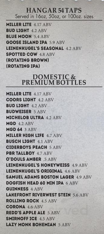 Hangar 54 Grill menu in Eau Claire, Wisconsin, USA