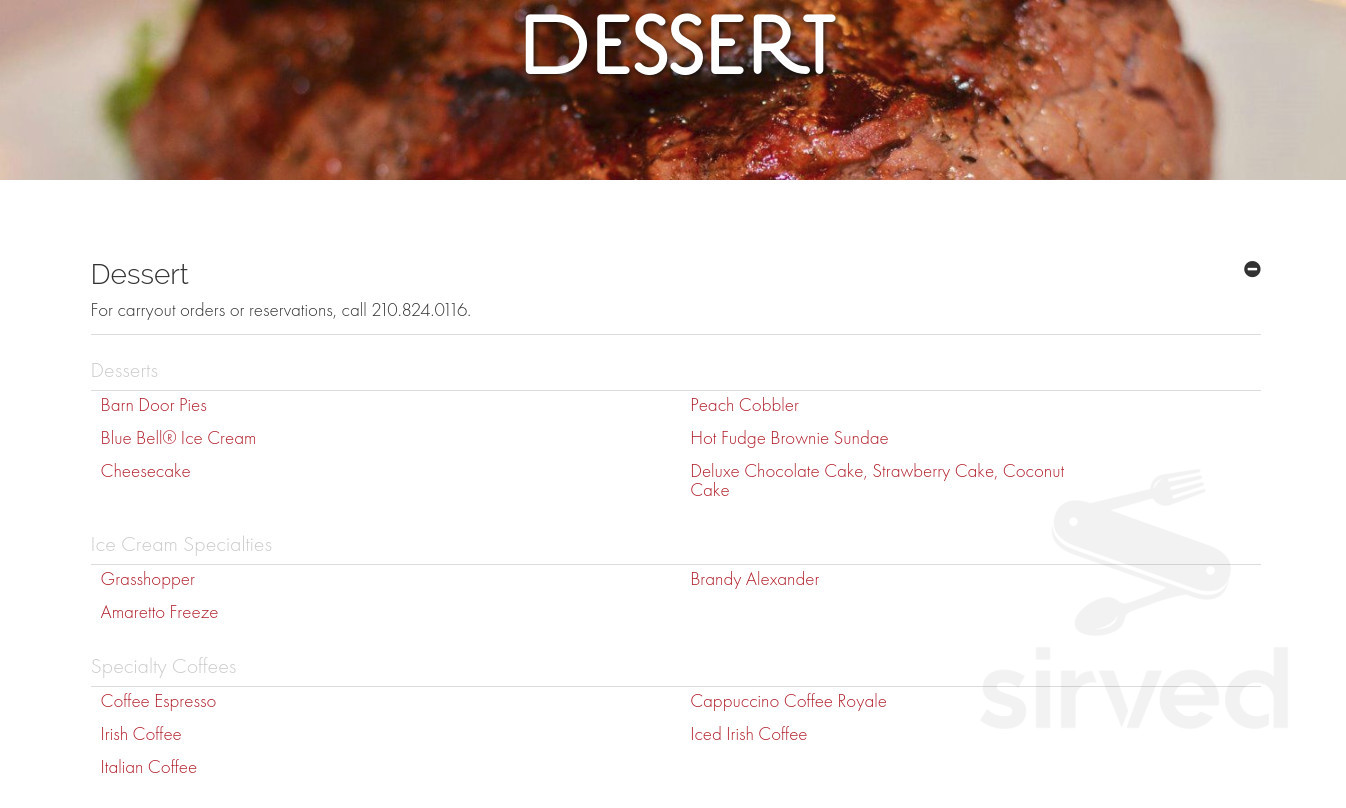 The Barn Door Restaurant & Meat Market menu in San Antonio, Texas, USA