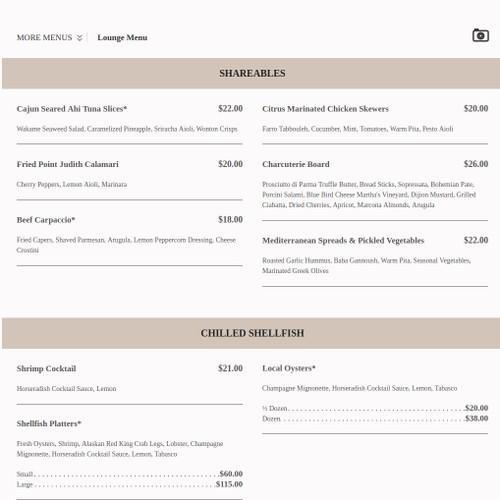 Top of the Hub menu in Boston, Massachusetts, USA