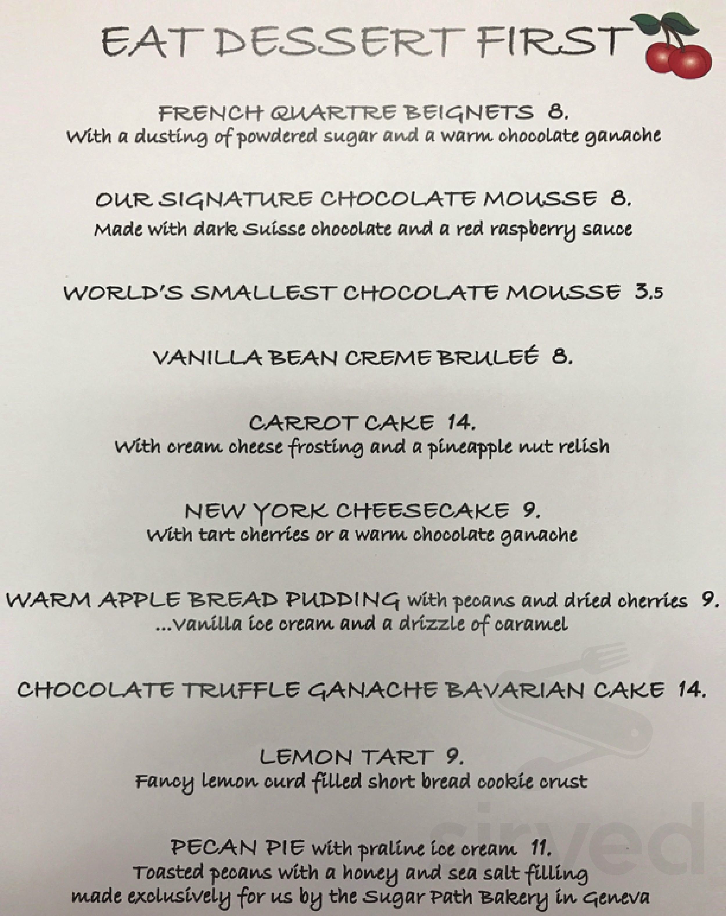 St. Charles Place STEAKHOUSE menu in St. Charles, Illinois, USA