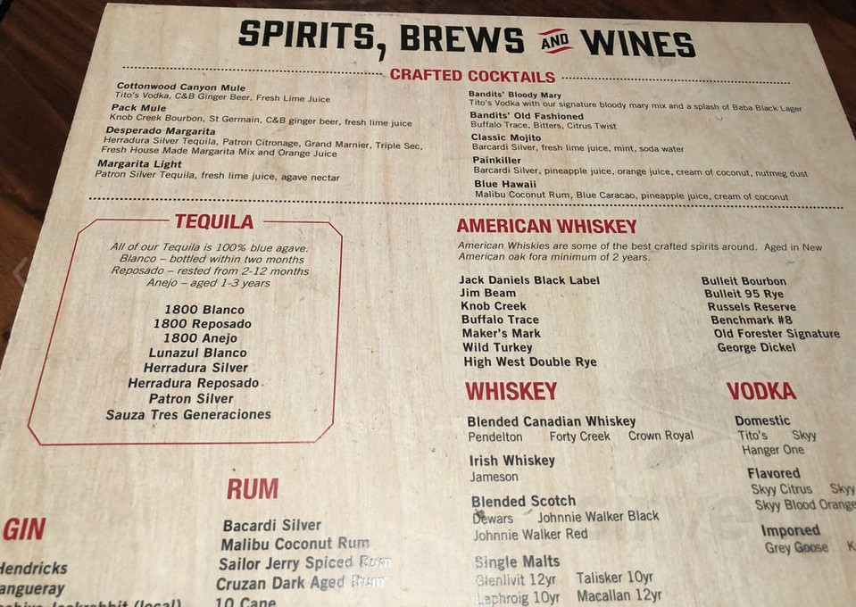 Menu for Bandits' Grill and Bar in Cottonwood Heights, UT | Sirved