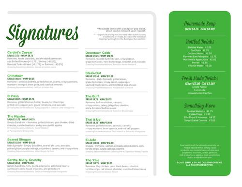 Simply Salad menu in Gardena, California, USA
