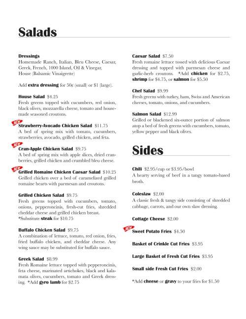 Villa Pub & Grill menu in Blairsville, Pennsylvania, USA