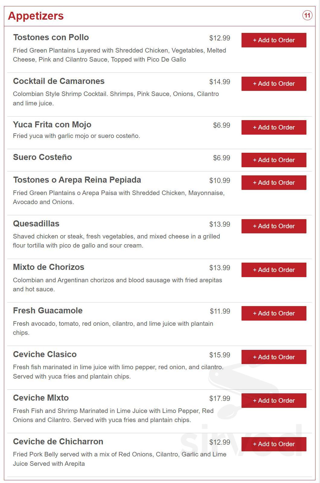 Ricarena Latin grill menu in Margate, Florida, USA