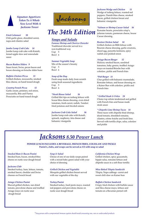 Jacksons Restaurant Rotisserie Bar menu in Moon Twp, Pennsylvania, USA