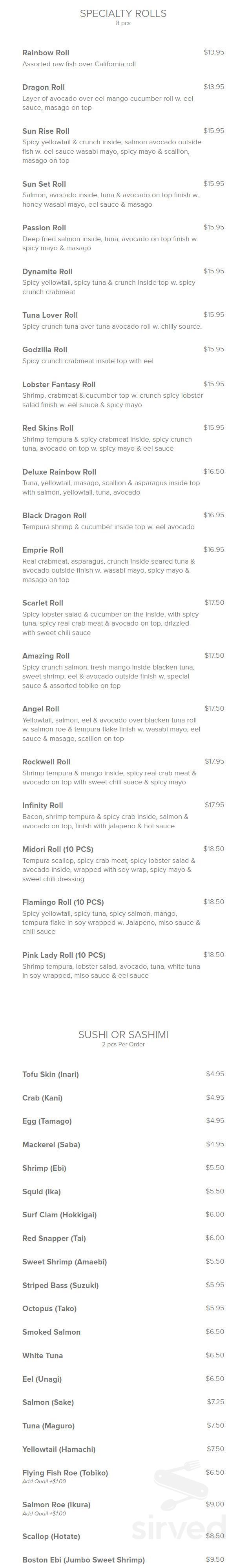 Passion Fin Asian Bistro & Sushi Bar menu in Vienna, Virginia, USA