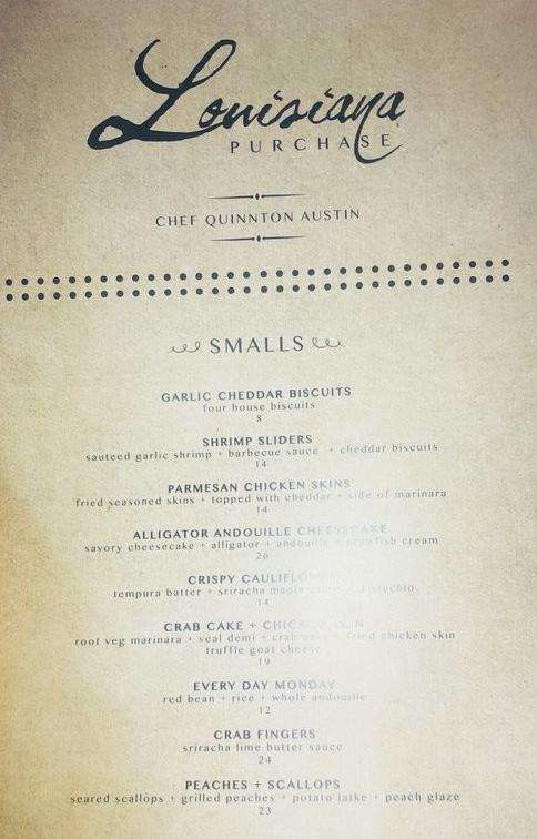 Louisiana Purchase menu in San Diego, California, USA