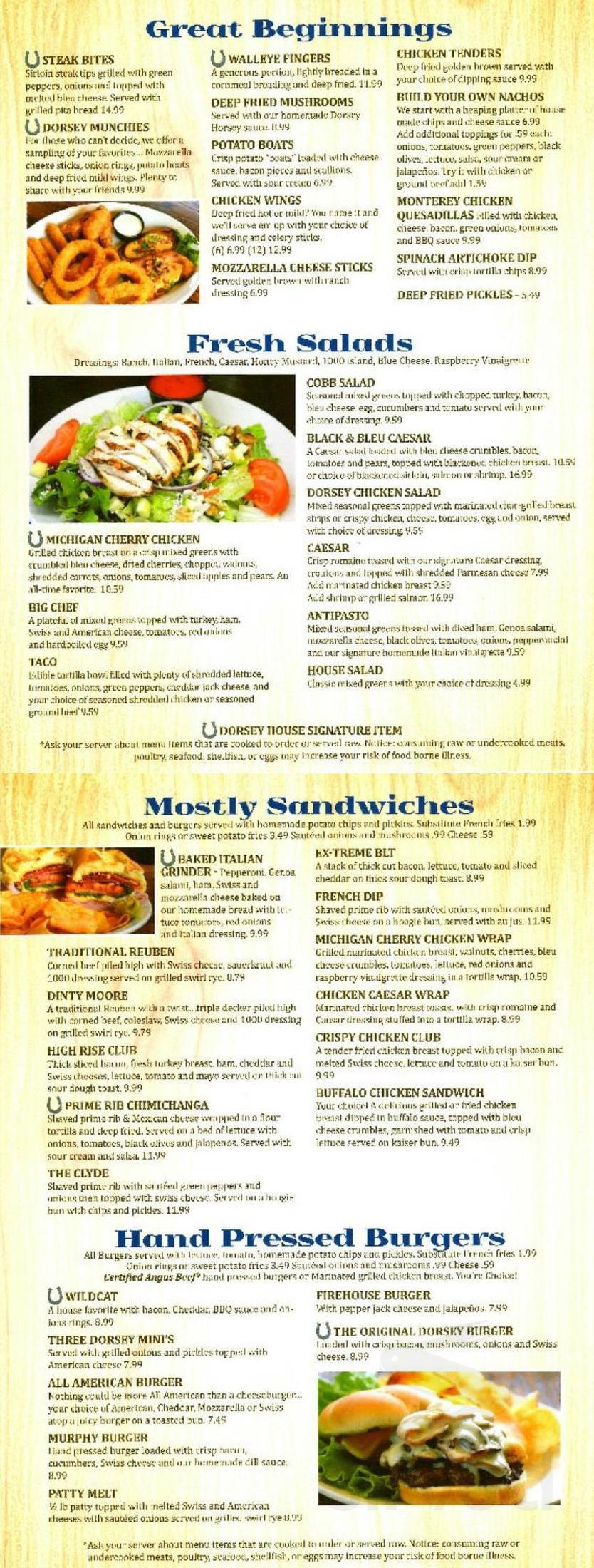 Menu for Dorsey House in North Street, MI | Sirved