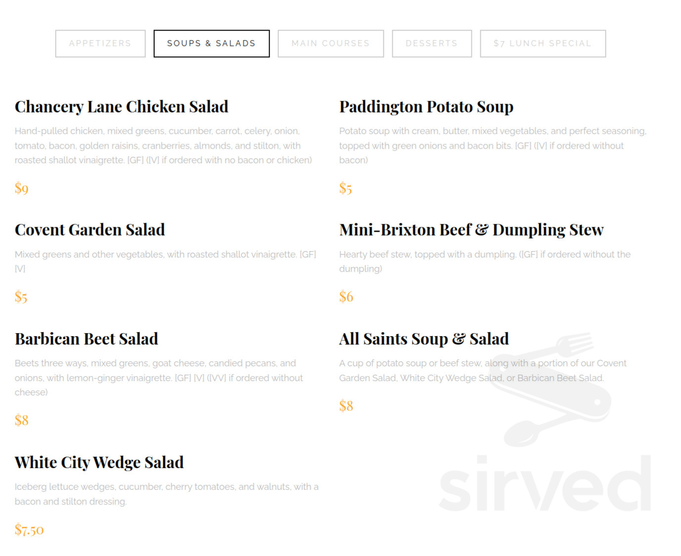 Fleet Street Pub menu in Nashville, Tennessee, USA