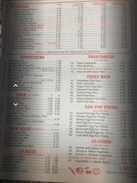 Jin Jin Chinese Restaurant menu in Sumter, South Carolina, USA