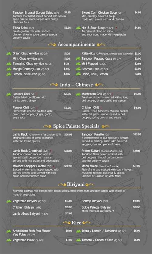 The Spice Palette menu in New London, Connecticut, USA