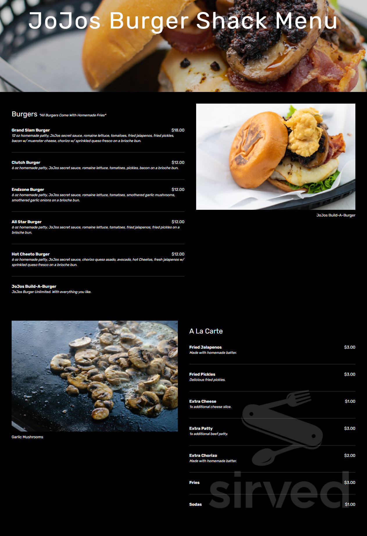 JoJo's Burger Shack menu in Spring, Texas, USA