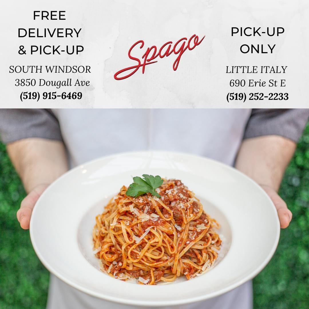 Spago menus in Windsor, Ontario, Canada