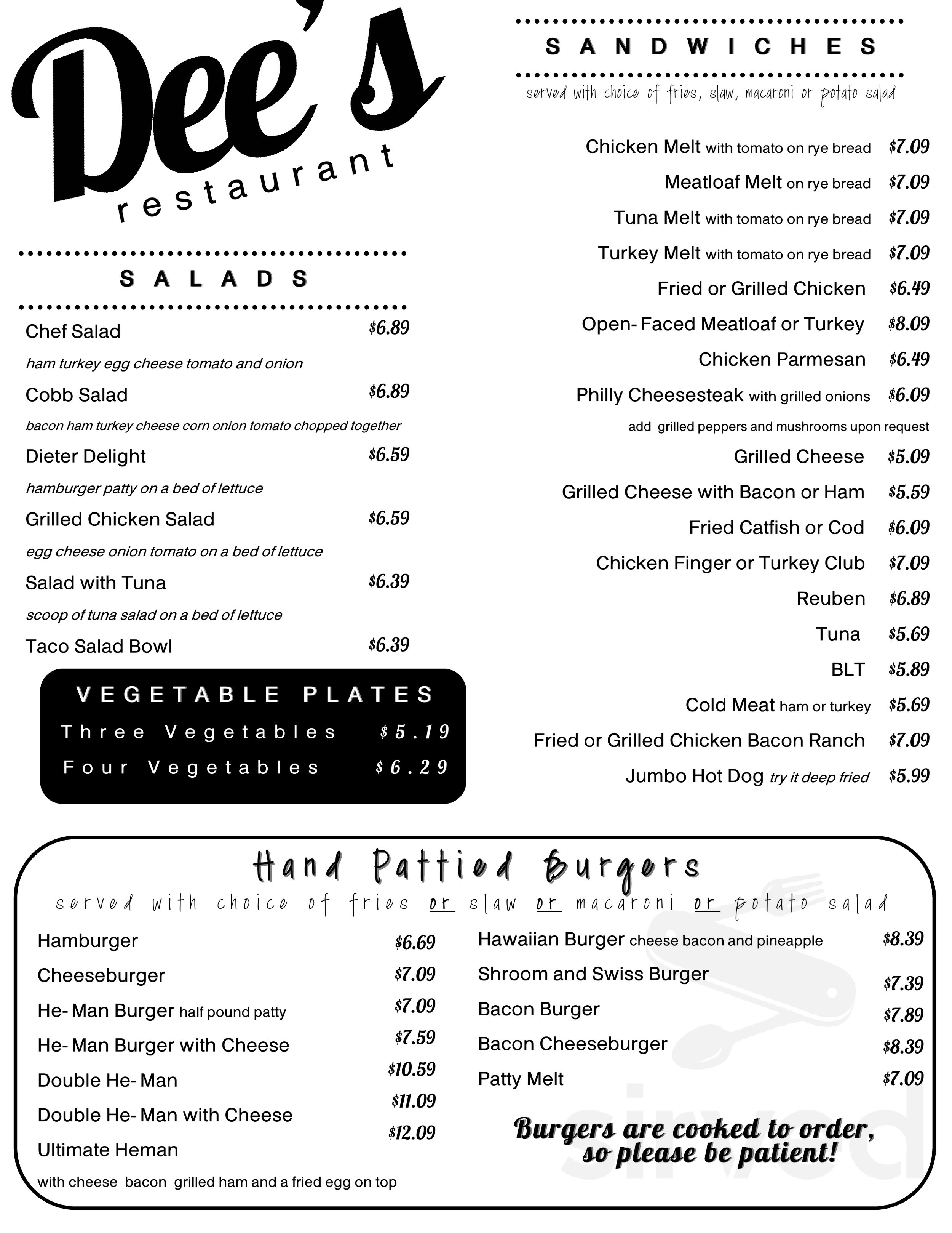 Menu for Dee's Place in Sebring, FL | Sirved
