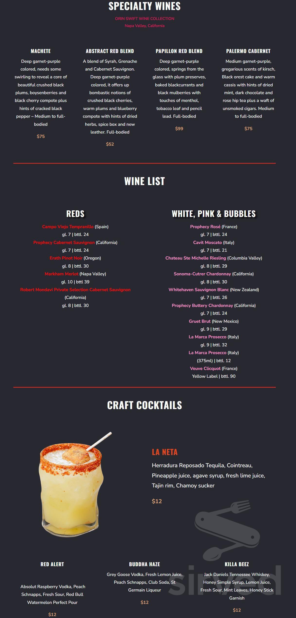 Canvas Artistry menu in Albuquerque, New Mexico, USA