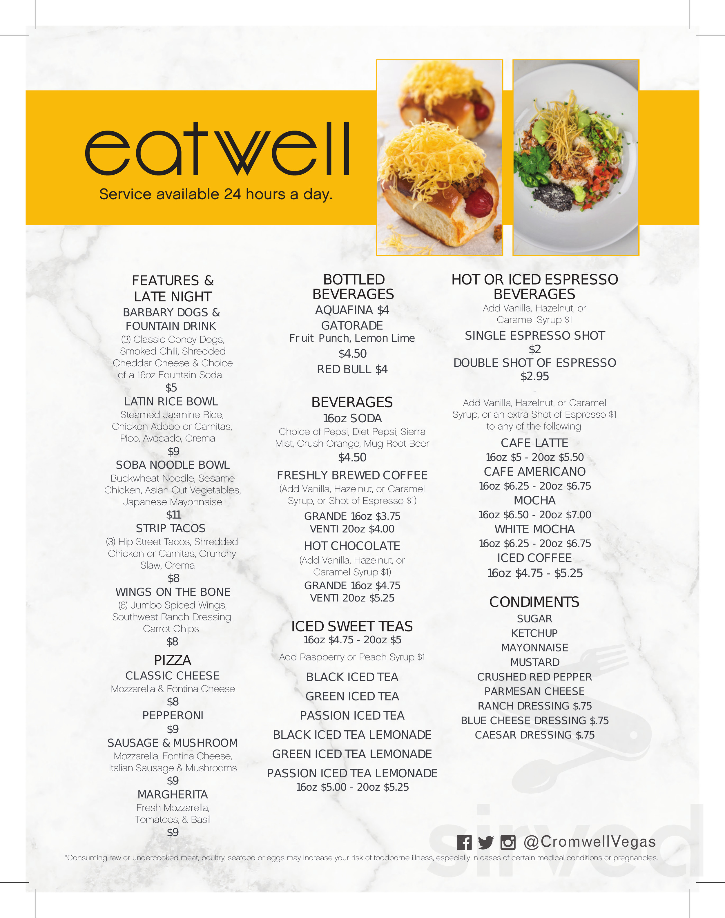 Eatwell at The Cromwell menu in Las Vegas, Nevada, USA