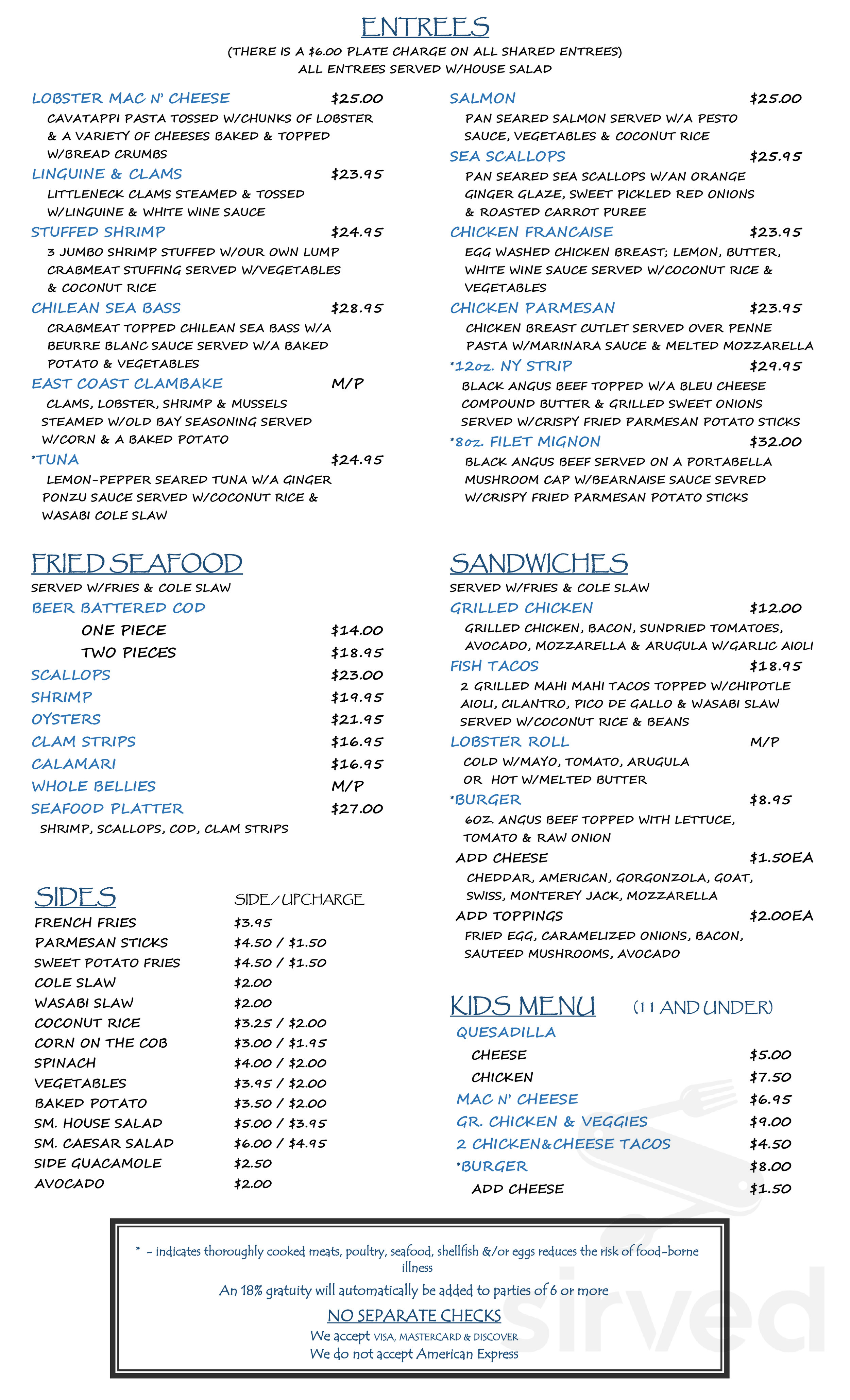 Outriggers Restaurant menu in Stratford, Connecticut, USA