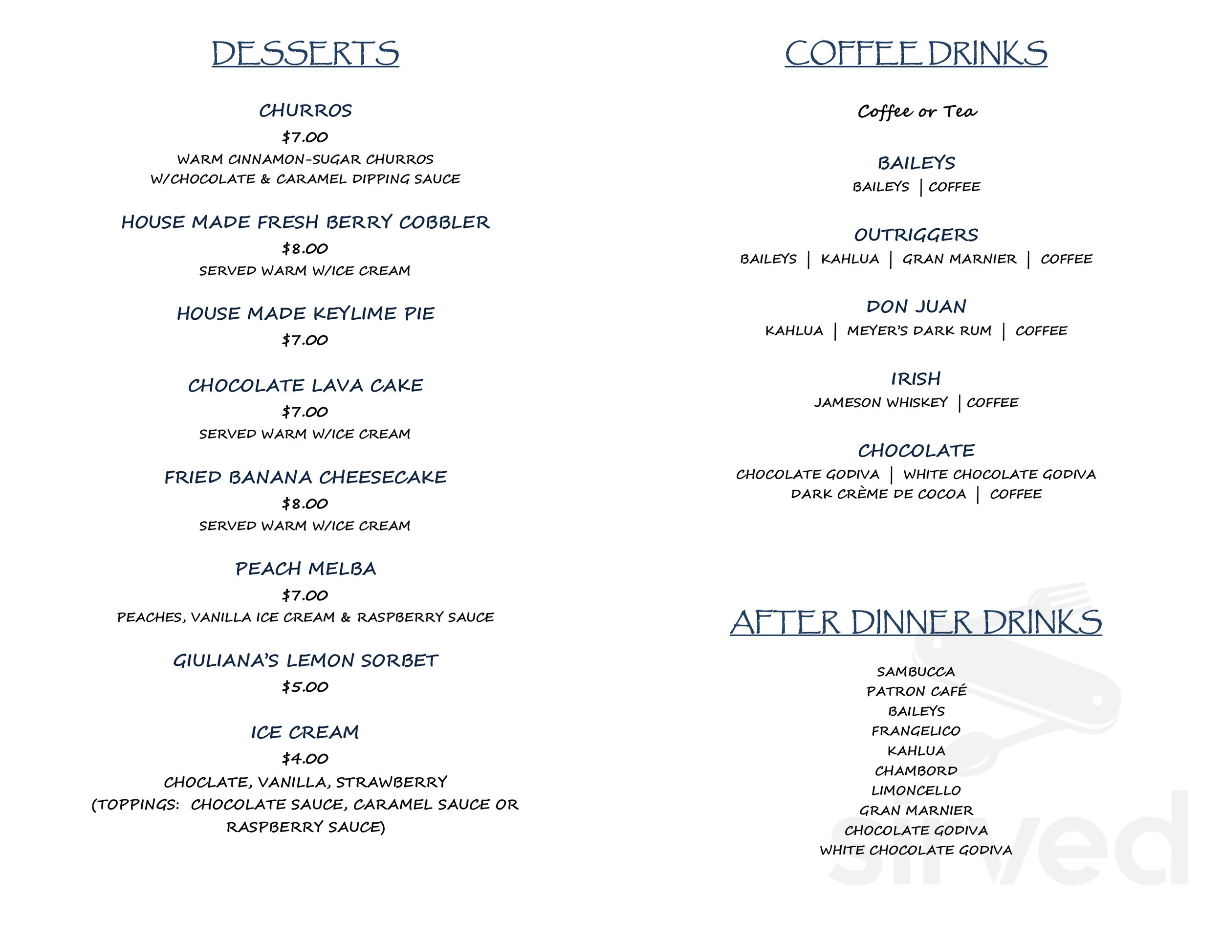Menu for Outriggers Restaurant in Stratford, CT | Sirved
